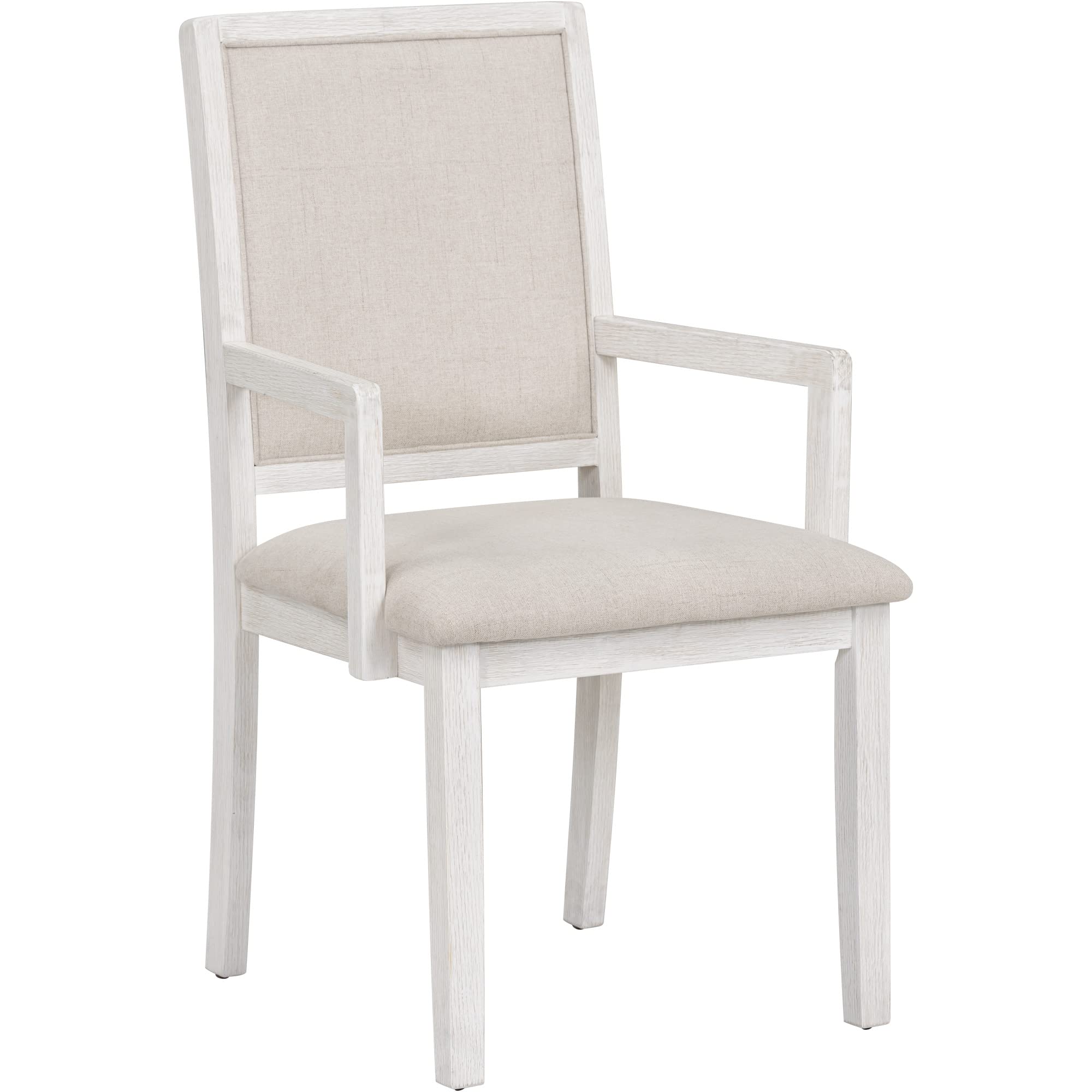POCIYIHOME 5-Piece Kitchen Furniture Set, Wood Two-Size Round to Oval Extendable Butterfly Leaf, 4 Upholstered Dining Armrests, Table/Chairs for 4 (Brown+White), 42"-57.7" L x 42" W x 30" H