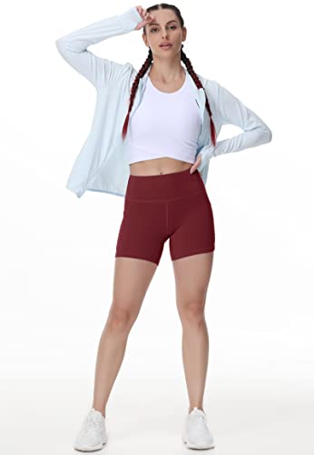 Dragon Fit High Waist Yoga Shorts for Women with 2 Side Pockets Tummy Control Running Home Workout Shorts (Large, Wine Red)