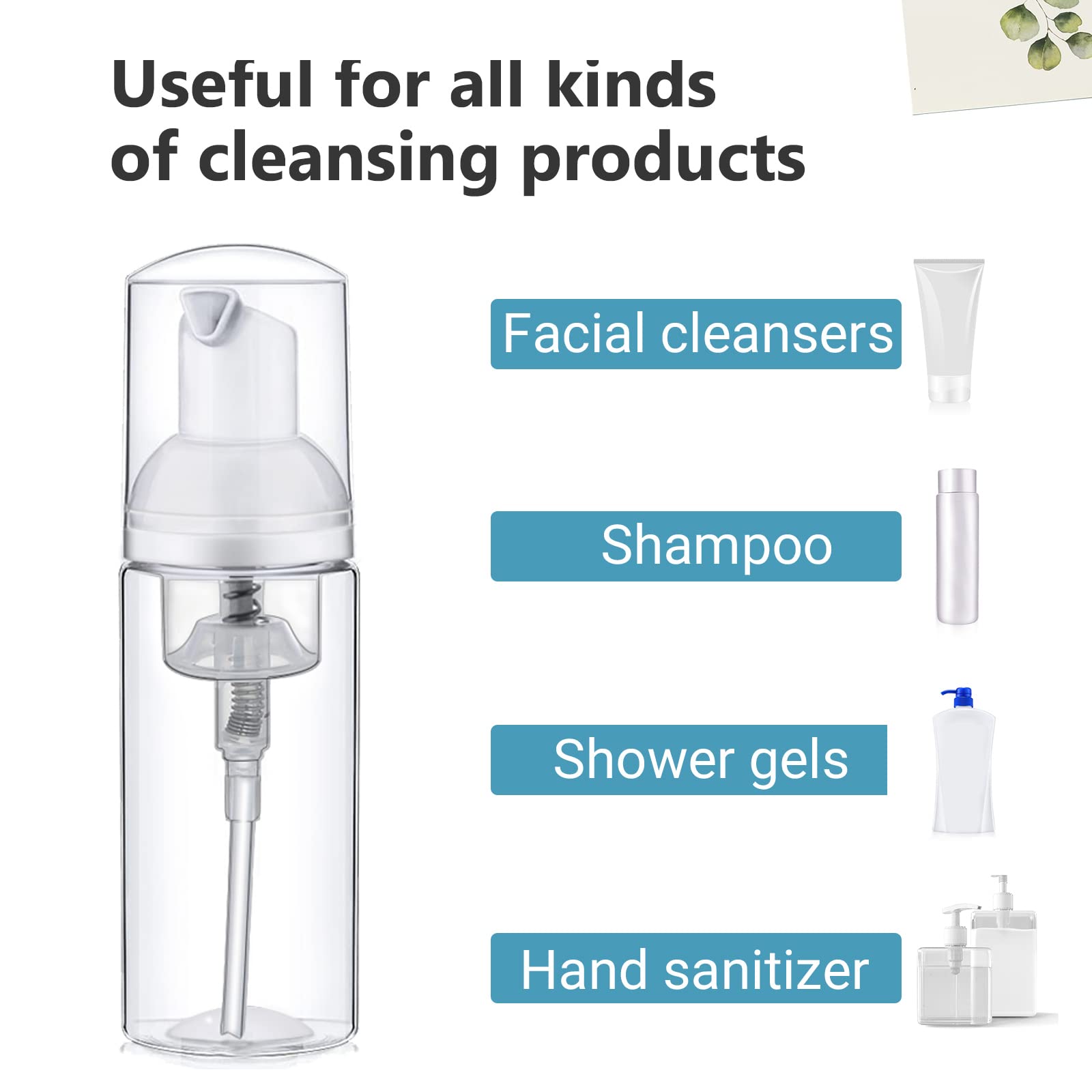 80 Pcs 2 oz Foam Soap Dispensers Mini Cleaning Refillable Soap Bottles with Pump Plastic Foam Pump Bottle Empty Clear Foam Dispenser for Hand Soap Shampoo Sanitizer Liquid