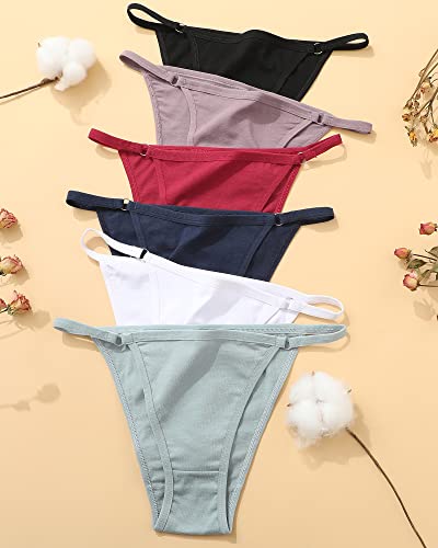 ROSYCORAL 6 Pack String Underwear for Women Cheeky High Cut Hipster Stretch Comfortable Low Rise Cotton Bikini Panties S-XL (S)