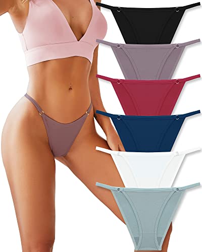 ROSYCORAL 6 Pack String Underwear for Women Cheeky High Cut Hipster Stretch Comfortable Low Rise Cotton Bikini Panties S-XL (S)