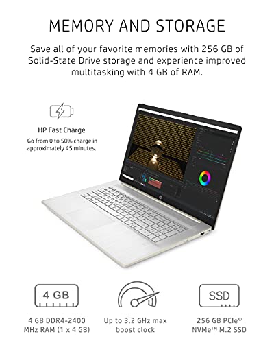 HP 17 Laptop, AMD Athlon Silver 3050U, 4 GB RAM, 256 GB SSD Storage, 17.3-inch HD+ Display, Windows 10 Home with Added Security, Long Battery Life, Dual Speakers, HD Web-Camera (17-cp0010nr, 2020)