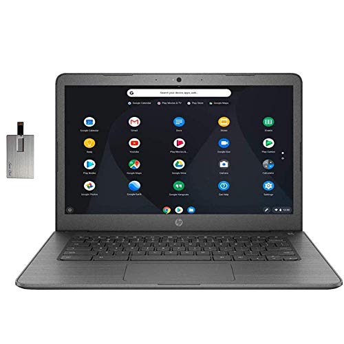 2020 HP 14" HD Display Chromebook, AMD A4-9120C Processor, 4GB RAM, 32GB eMMC, HD Webcam, Bang&Olufsen Audio, AMD Radeon R4 Graphics, Media Card Reader, USB-C, Chrome OS, Gray, 32GB Snow Bell USB Card