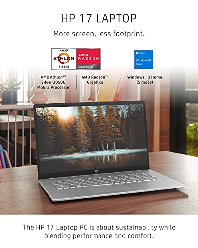 HP 17 Laptop, AMD Athlon Silver 3050U, 4 GB RAM, 256 GB SSD Storage, 17.3-inch HD+ Display, Windows 10 Home with Added Security, Long Battery Life, Dual Speakers, HD Web-Camera (17-cp0010nr, 2020)