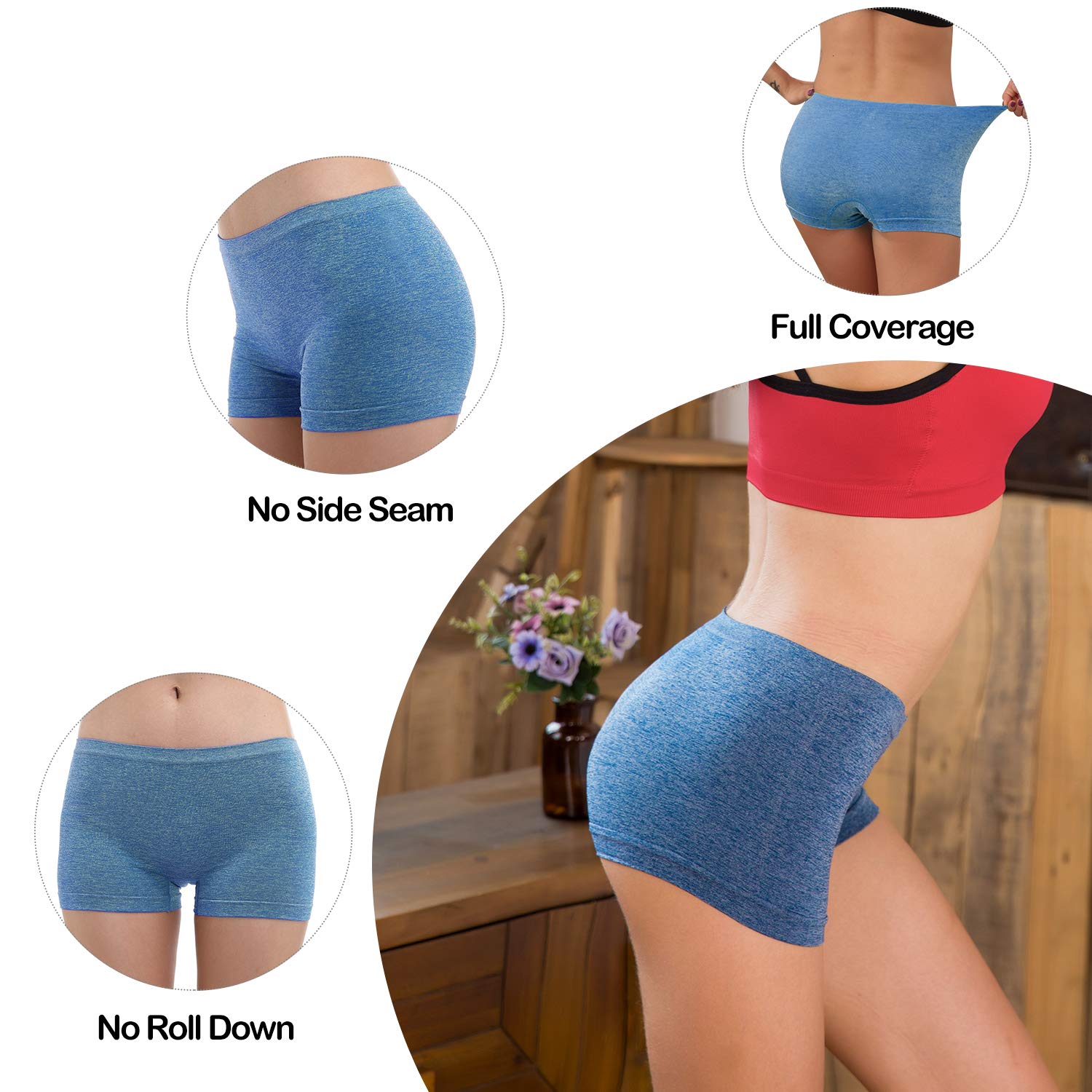 LALESTE Women's Boyshort Underwear Full Coverage Seamless Panties Soft Stretch Boxer Briefs 5 Packs