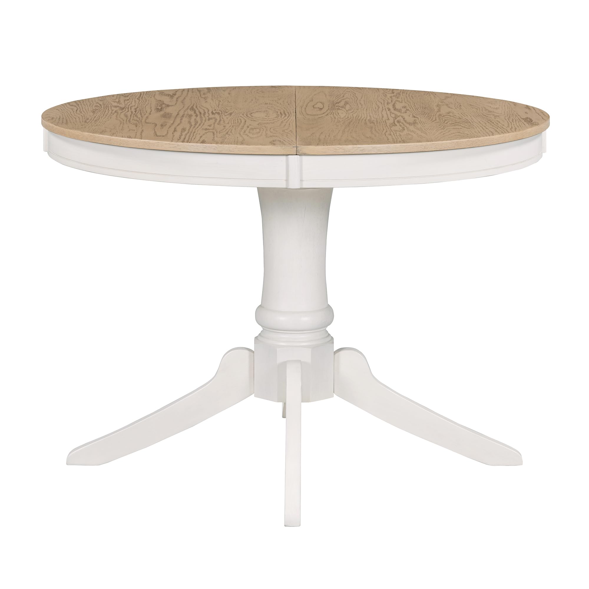 Quarte 5-Piece Retro Round Dining Table Set with Wood Extendable Dining Table and 4 Upholstered Dining Chairs, Compact Table Set for Small Kitchen Room (Off White/Extendable)