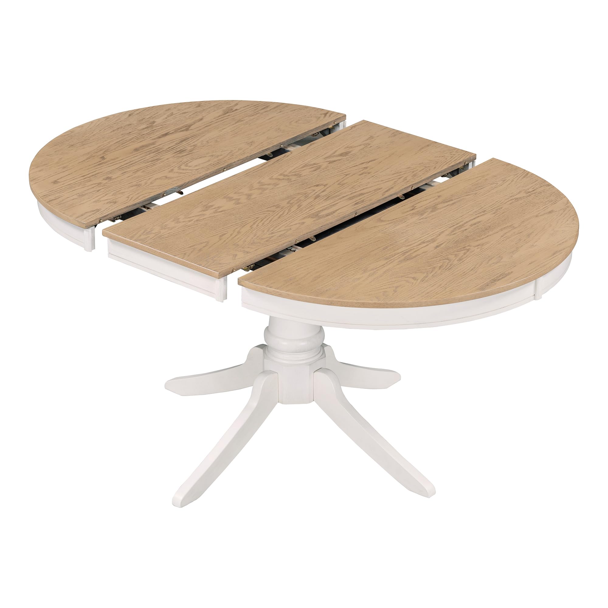 Quarte 5-Piece Retro Round Dining Table Set with Wood Extendable Dining Table and 4 Upholstered Dining Chairs, Compact Table Set for Small Kitchen Room (Off White/Extendable)