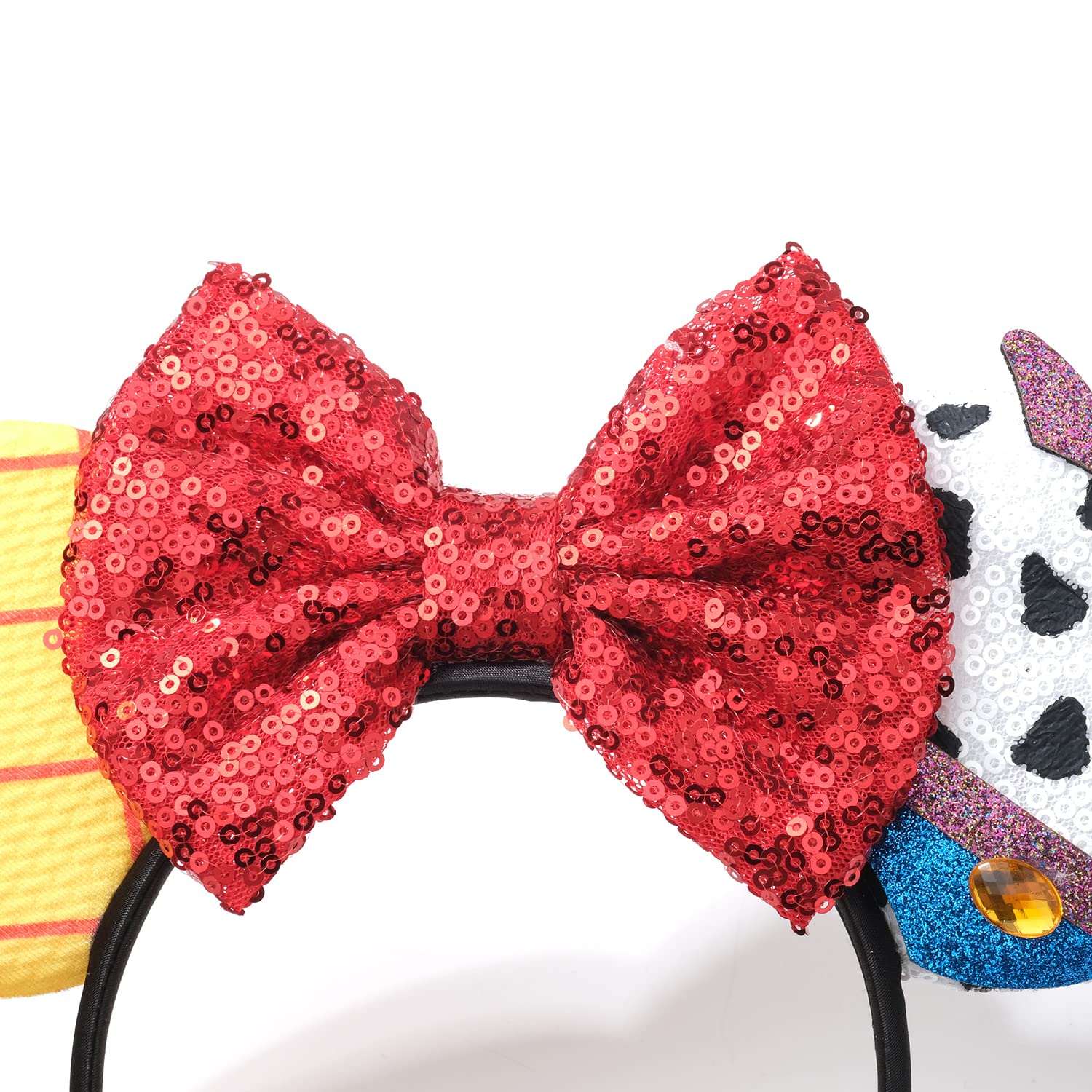 Foeran Mouse Ears Headbands, Sequin Mouse Ears Headband with Bow for Kids Adults Women, Accessories for Birthday Party Cosplay Costume(cow yellow)
