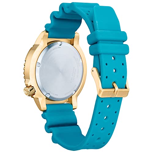 Citizen Promaster Dive Eco-Drive Watch, 3-Hand Date, ISO Certified, Luminous Hands and Markers, Rotating Bezel, Teal/Gold Tone