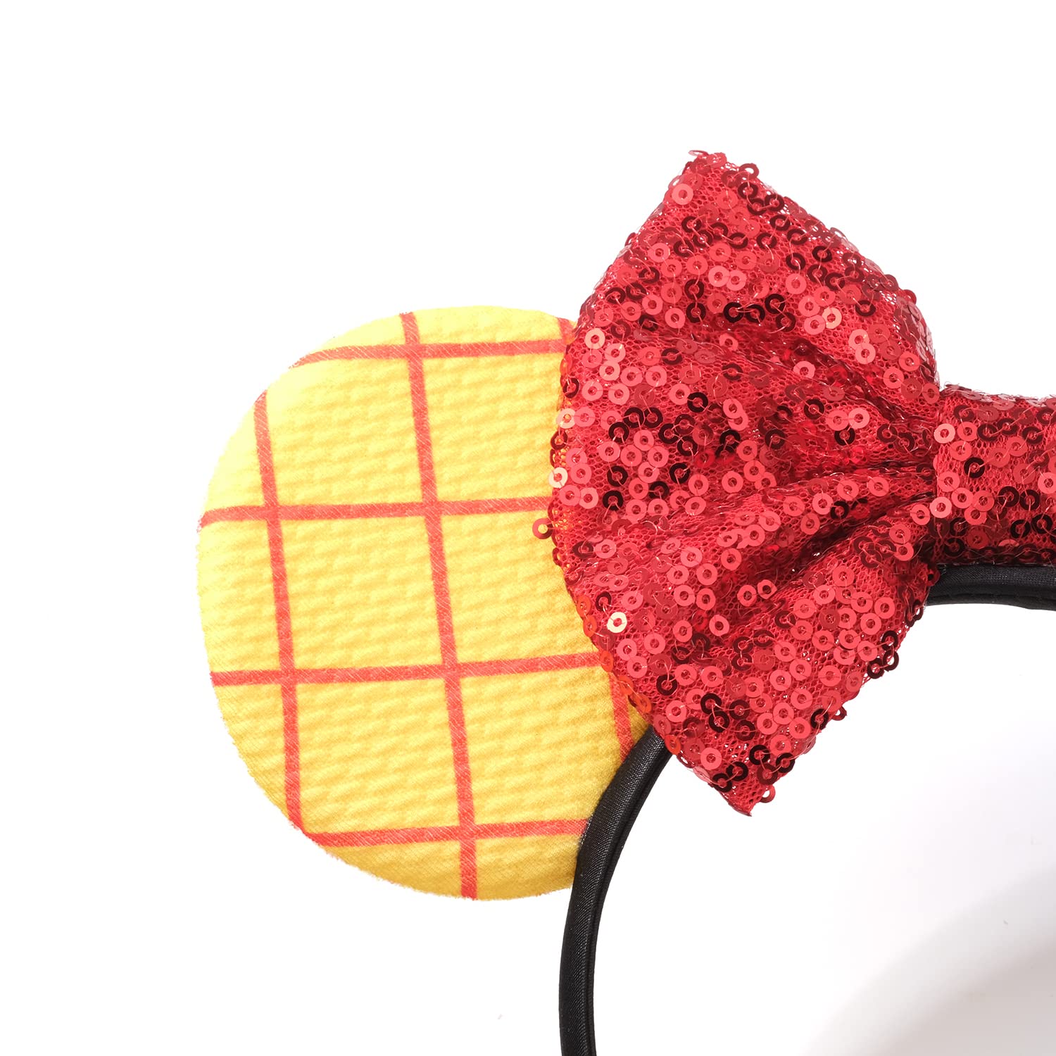 Foeran Mouse Ears Headbands, Sequin Mouse Ears Headband with Bow for Kids Adults Women, Accessories for Birthday Party Cosplay Costume(cow yellow)
