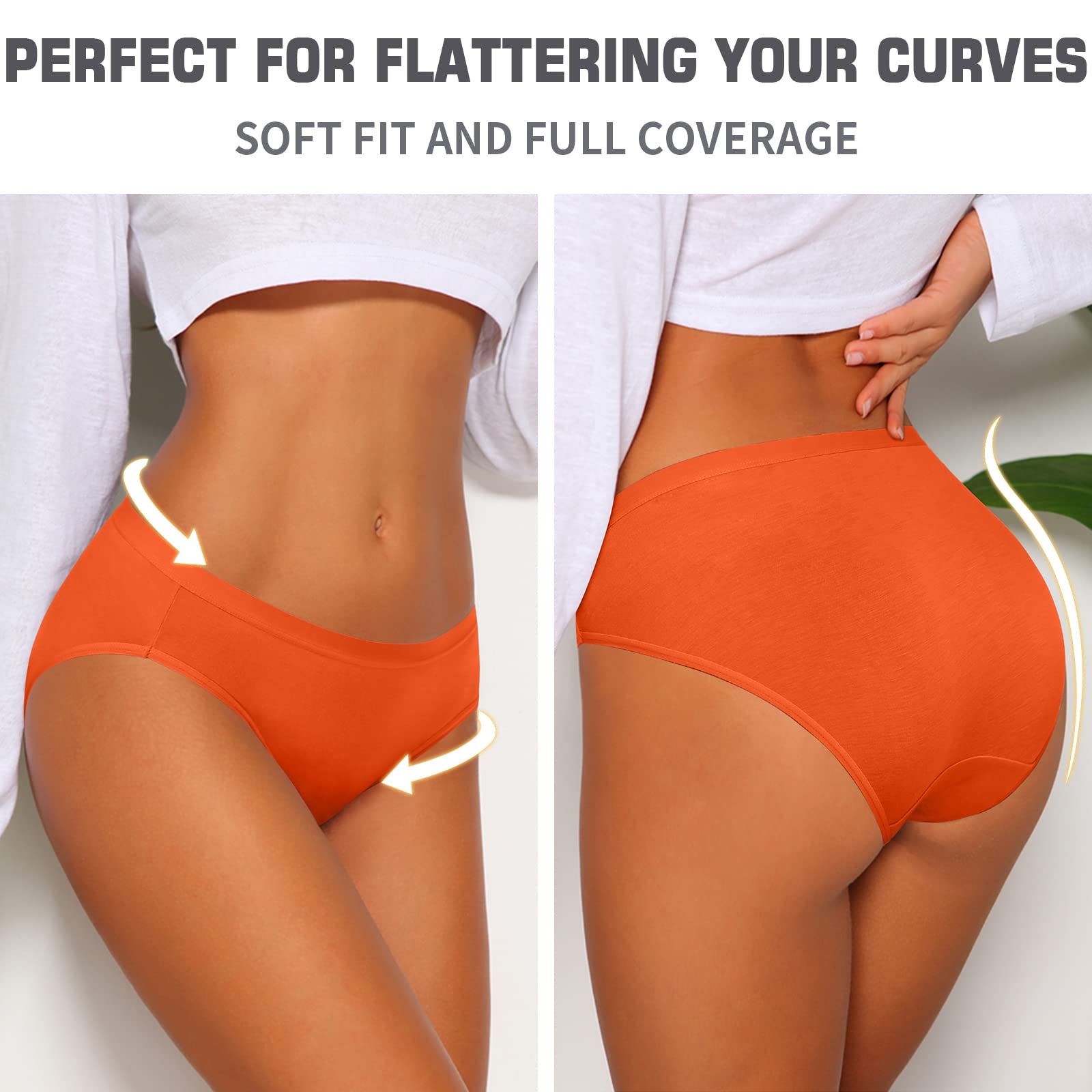 Eiggam Womens Bikini Panties, High-Cut Full Coverage Hip Lift Cotton Fiber Cool Underwear for Women - 10 Pack, L
