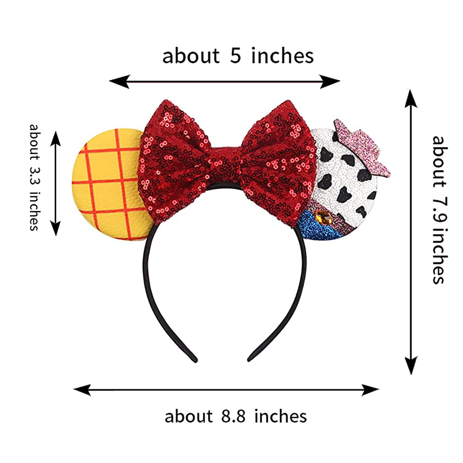 Foeran Mouse Ears Headbands, Sequin Mouse Ears Headband with Bow for Kids Adults Women, Accessories for Birthday Party Cosplay Costume(cow yellow)