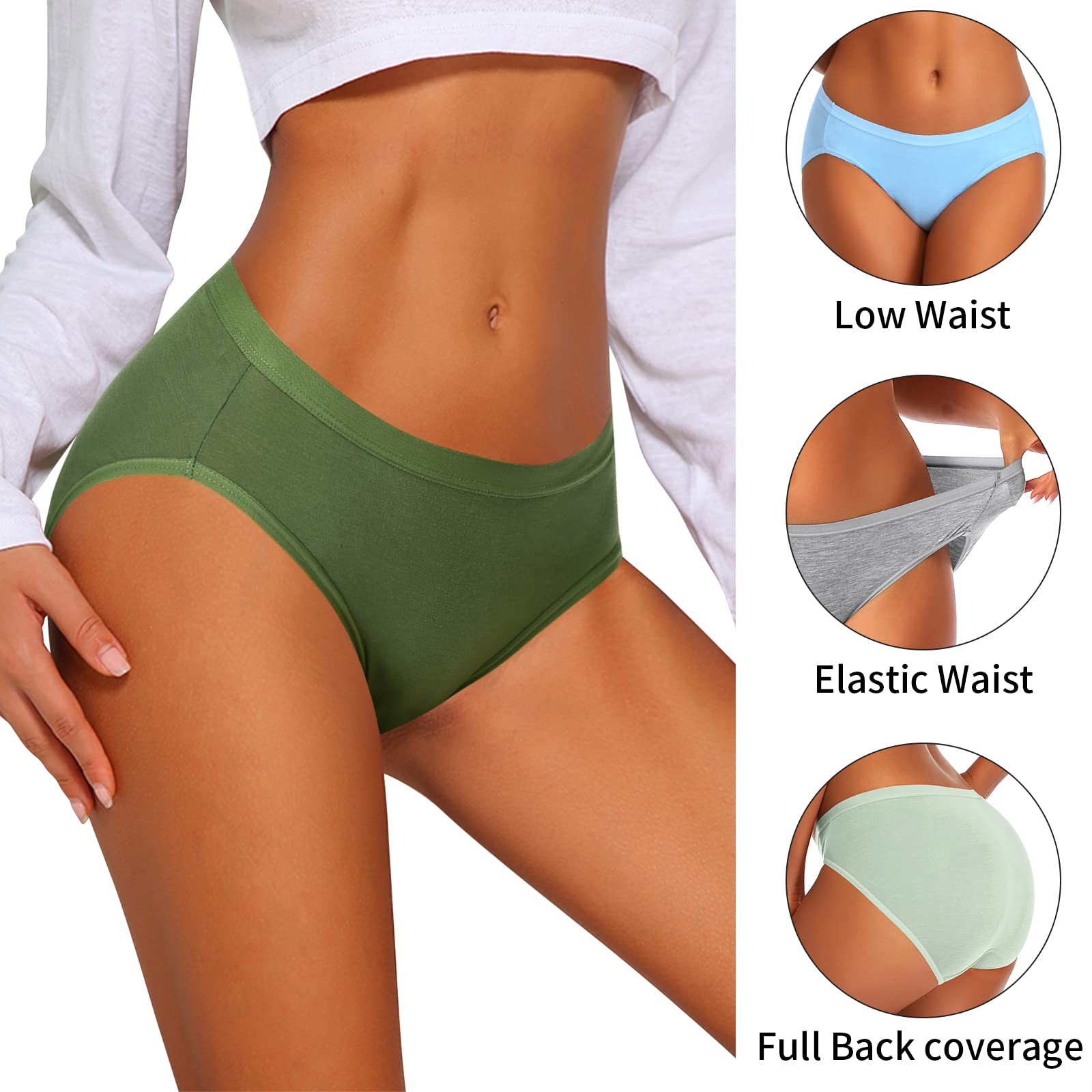Eiggam Womens Bikini Panties, High-Cut Full Coverage Hip Lift Cotton Fiber Cool Underwear for Women - 10 Pack, L