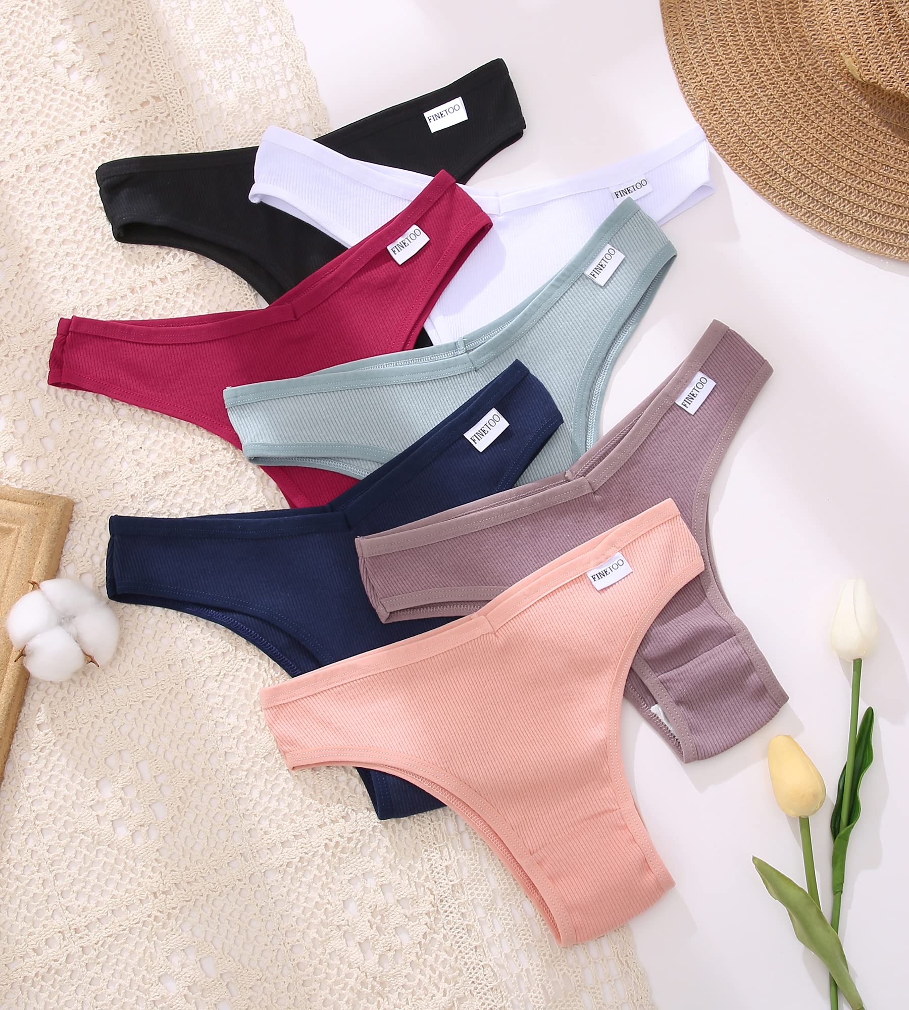 FINETOO 10 Pack Womens Cotton Underwear Sexy Stretch Bikini Panties Low Rise Hipster Ladies Soft V-Waist Cheeky(L)