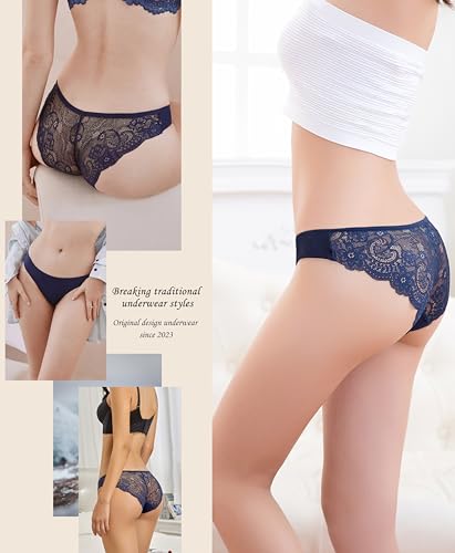 Kingfung Cheeky Underwear for Women Lace No Show Bikini Soft Breathe Seamless Panties Ladies Sexy Hipster (6Pack M)