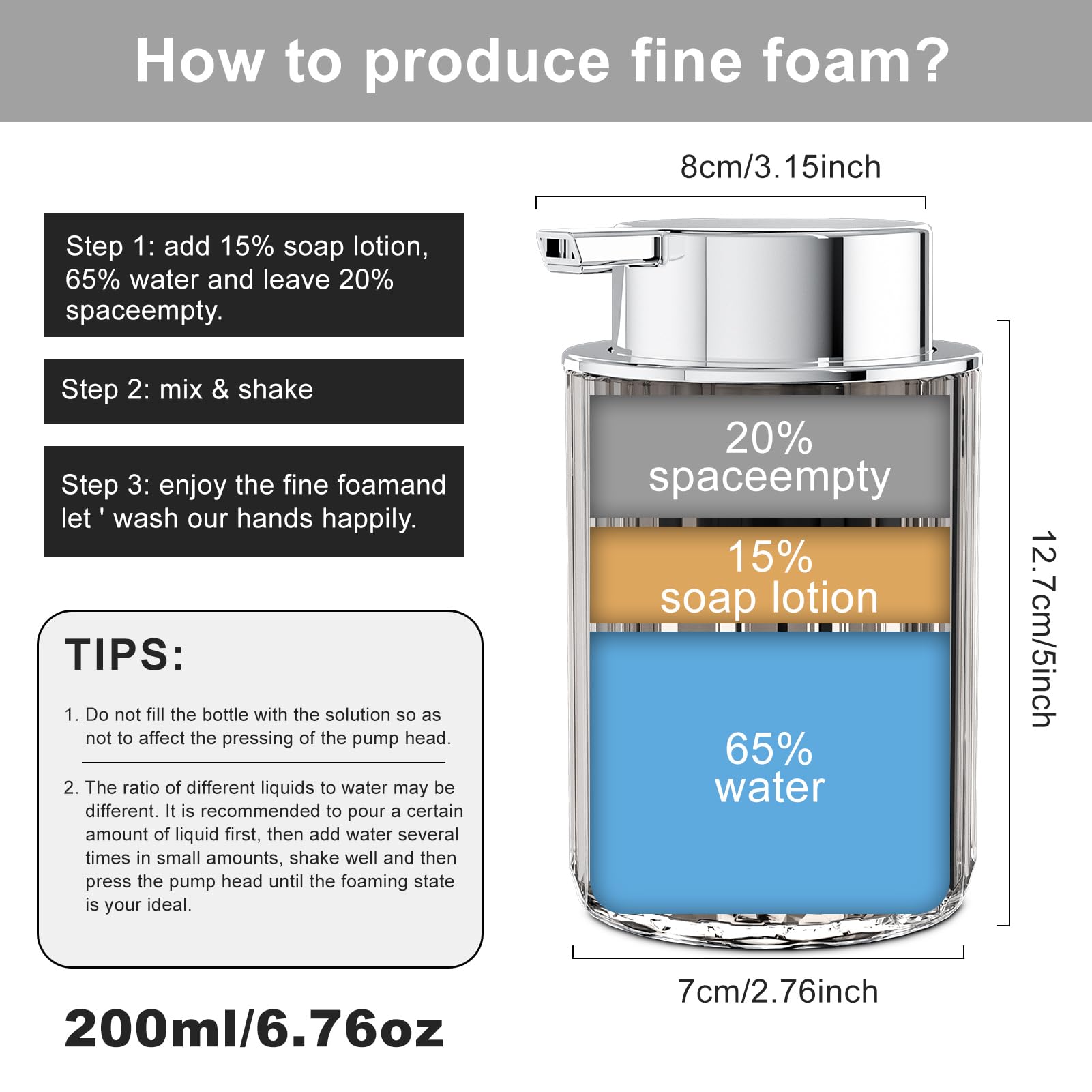 Ssiixx Foaming Hand Soap Dispenser, Bathroom & Kitchen Refillable Plastic Liquid Hand Soap Dispenser for Essential Oil,Shampoo,Dish Soap (Gray)