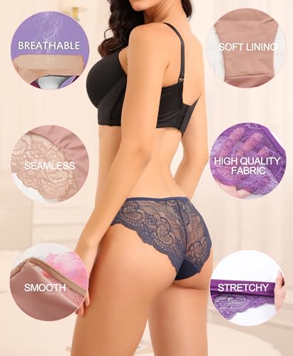 Kingfung Cheeky Underwear for Women Lace No Show Bikini Soft Breathe Seamless Panties Ladies Sexy Hipster (6Pack M)