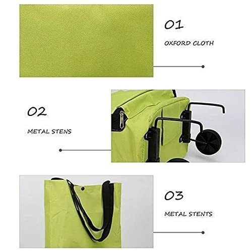 VALINK Shopping Cart with Wheels,2 in 1 Trolley Folding Hand-Pulling Shopping Bag,Portable Reusable Zipped Handbag Grocery Cart