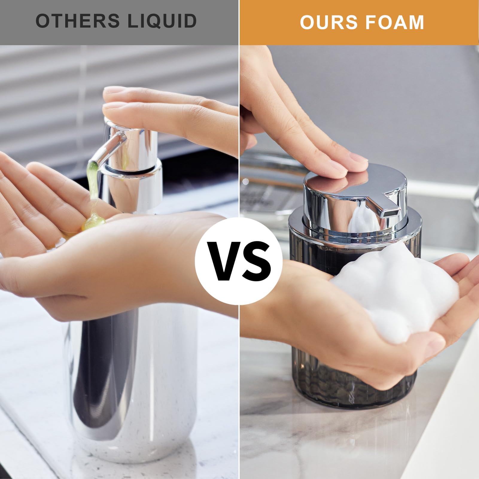 Ssiixx Foaming Hand Soap Dispenser, Bathroom & Kitchen Refillable Plastic Liquid Hand Soap Dispenser for Essential Oil,Shampoo,Dish Soap (Gray)