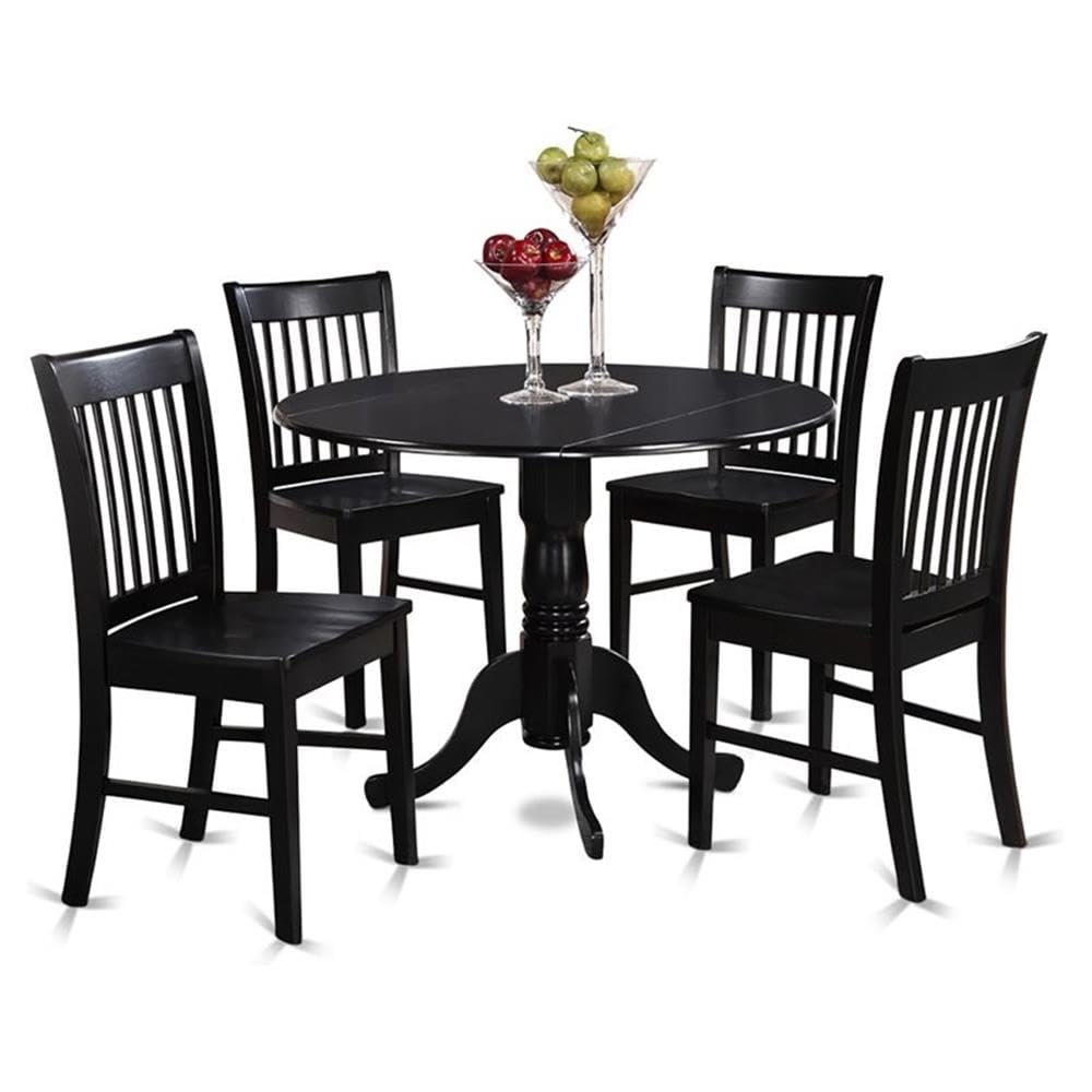 Pemberly Row 5-Piece Wood Dining Set with 42 Inch Round Table and Slatted Back Dining Chairs in Black