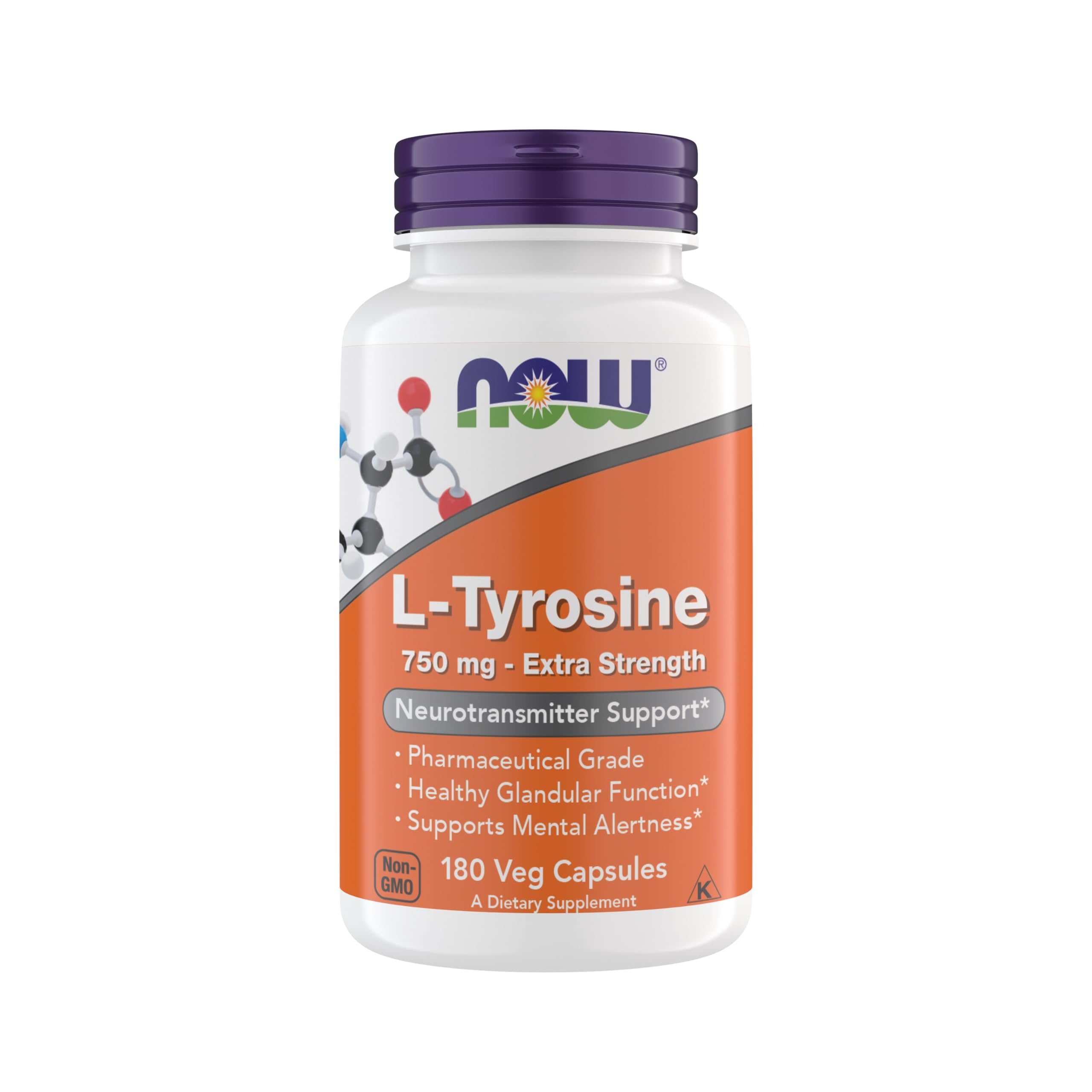 Now Supplements - L-Tyrosine Supplement, 750mg for Neurotransmitter Support & Mental Alertness, Extra Strength Pharmaceutical Grade, 180 Veg Capsules, Gluten Free, Non-GMO, Amino Acid