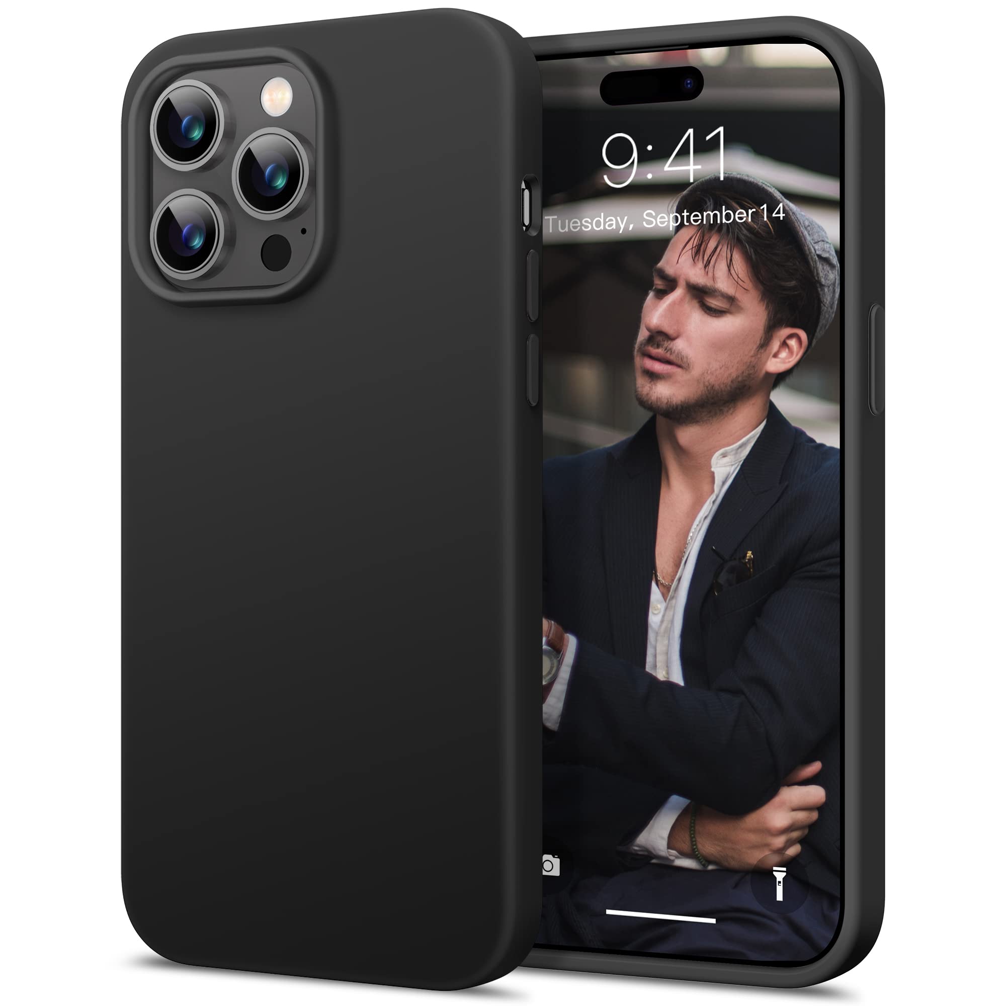 HOOMIL Silicone Case for iPhone 14 Pro 6.1-Inch, Skin-Friendly Soft Touch Cover, Anti-Scratch Microfiber Lining, Black