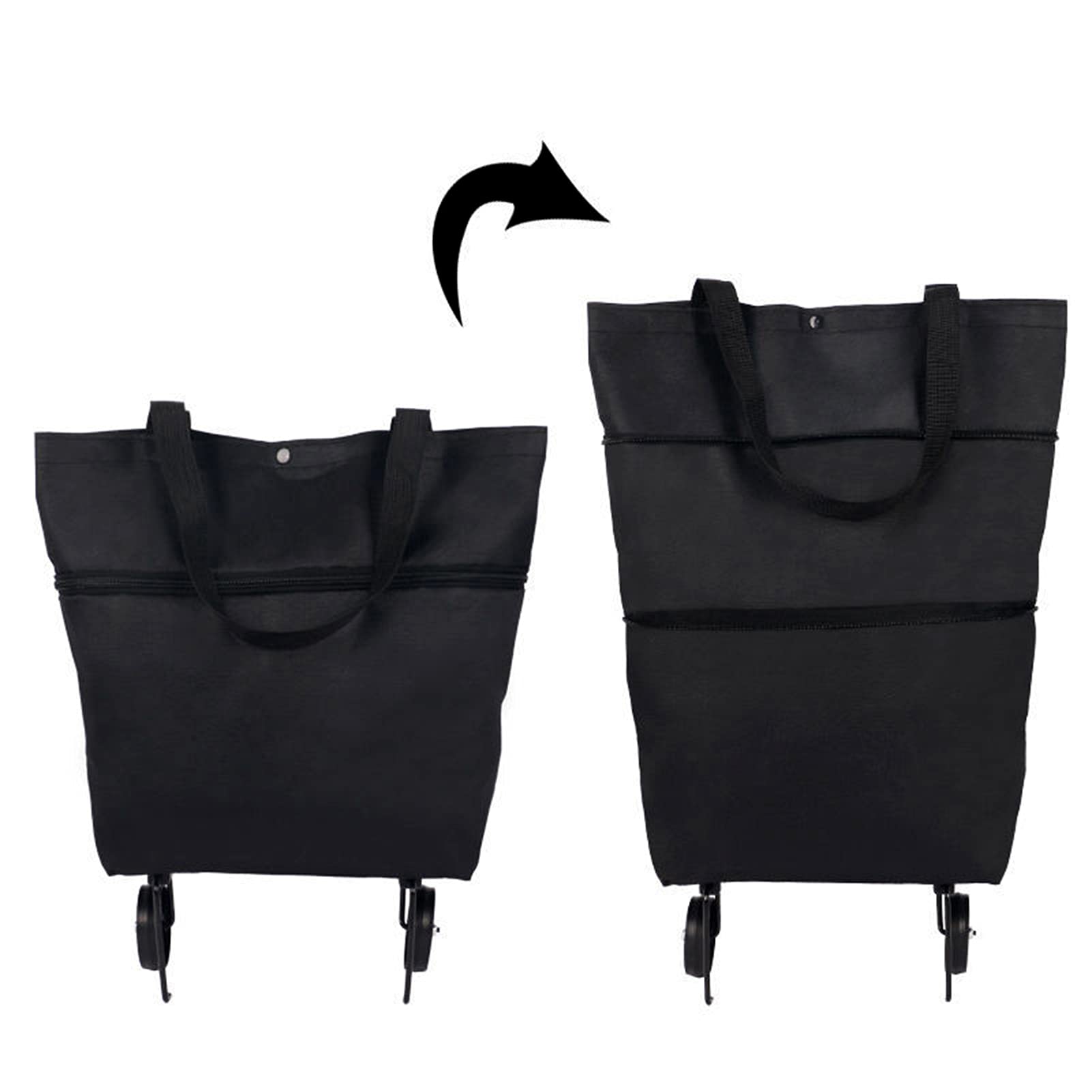 VALINK Shopping Cart with Wheels,2 in 1 Trolley Folding Hand-Pulling Shopping Bag,Portable Reusable Zipped Handbag Grocery Cart
