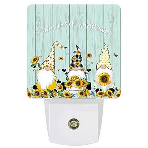 Big buy store Night Lights Auto Sensor Farm Sunflower Gnomes Plug-in LED Nightlights Dusk to Dawn for Living Room, Bedroom, Bathroom, Kitchen, Hallway, Stairways, Bee Butterfly Blue Wood Grain
