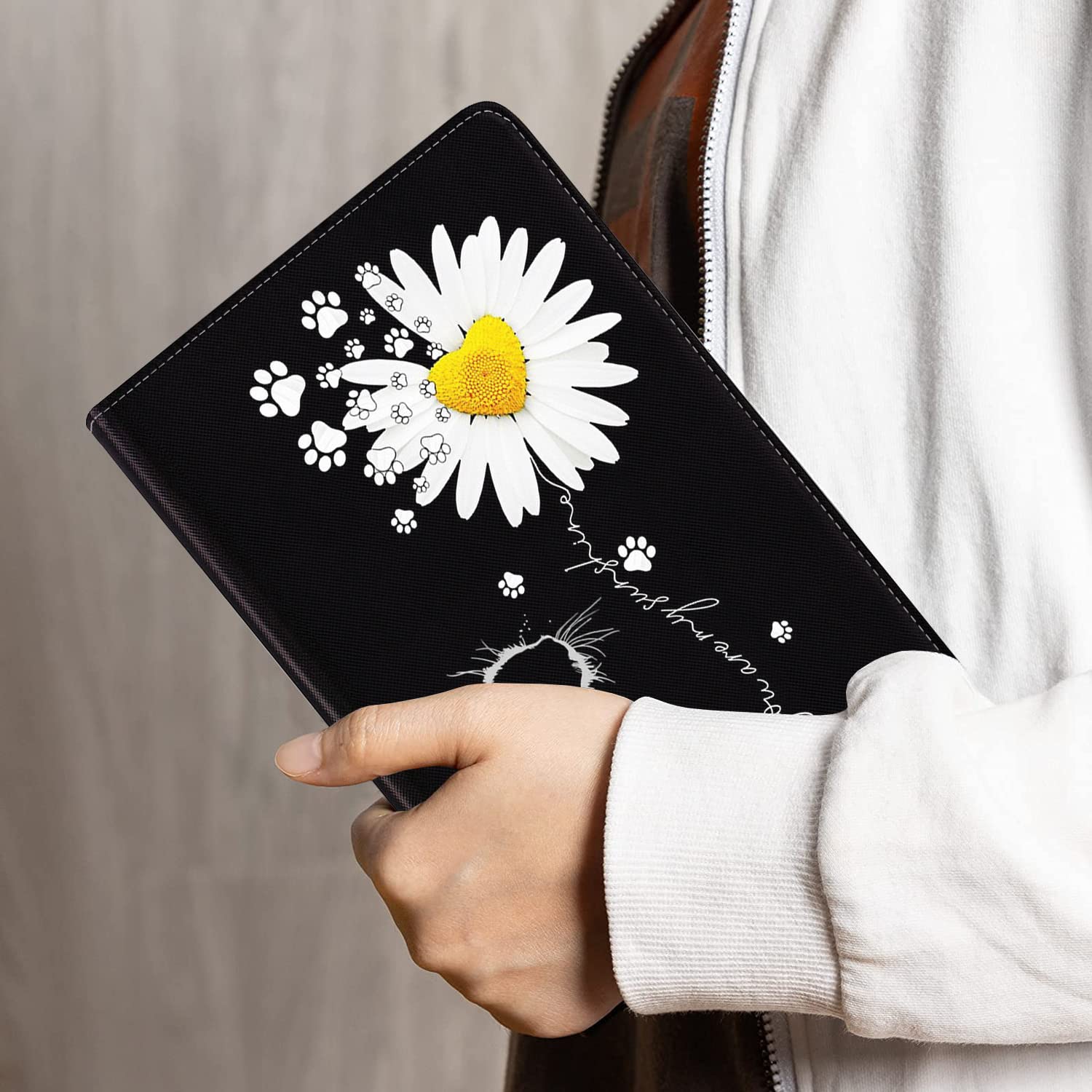 POIUYTREW Case for Samsung Galaxy Tab A7 Lite 8.7 Inch 2021 Model (SM-T220/T225/T227), PU Leather Folio Case Smart Cover with Stand & Auto Wake Sleep, Cat and Daisy Flower