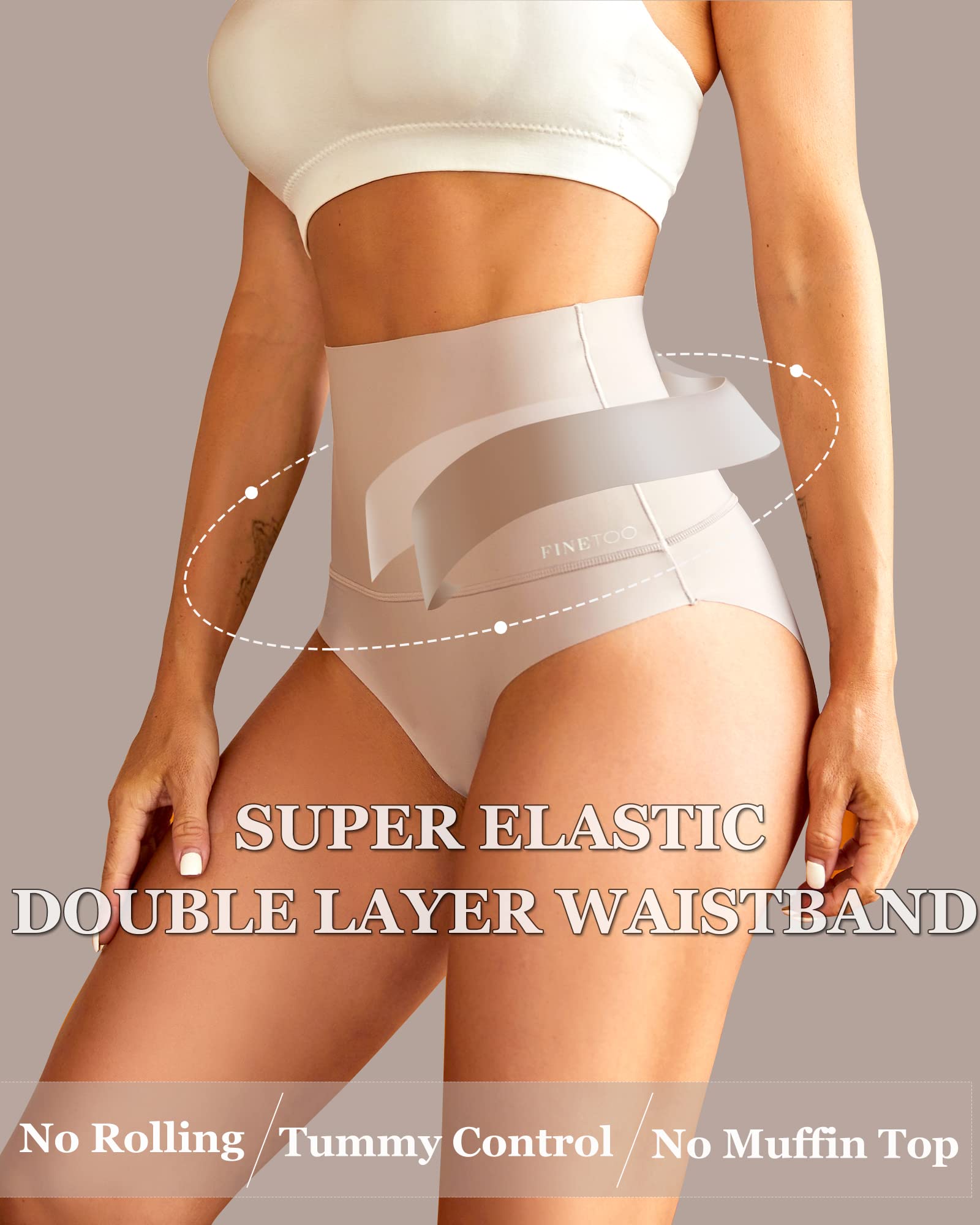 FINETOO Tummy Control Underwear for Women High Waisted Nylon Brief No Show Womens Bikini Seamless Panties 4pack S-XXXL