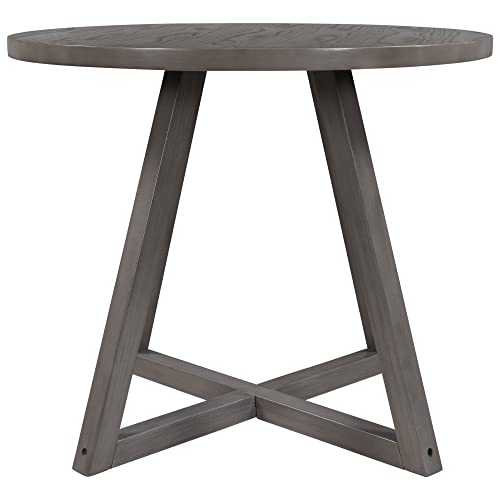 Knocbel Mid-Century Modern Round Dining Table with X-Shaped Base, Ideal for Small Spaces, 200lbs Weight Capacity, 36" Dia x 30" H (Gray)