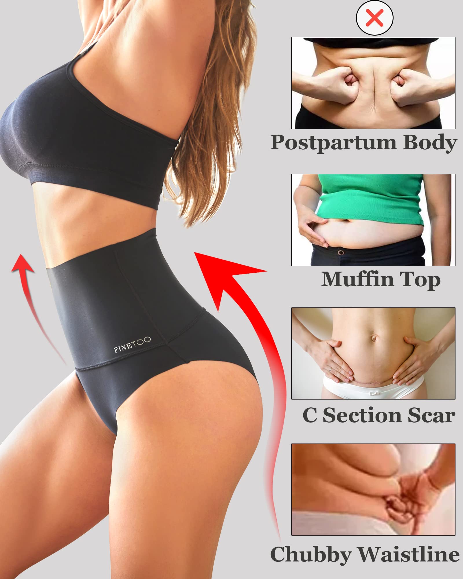 FINETOO Tummy Control Underwear for Women High Waisted Nylon Brief No Show Womens Bikini Seamless Panties 4pack S-XXXL
