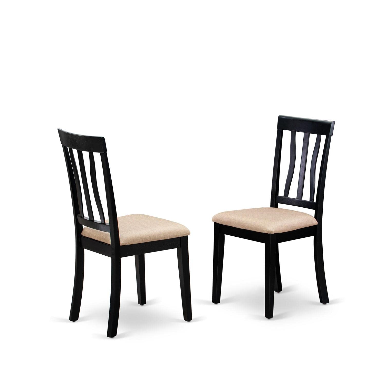 East West Furniture DLAN3-BCH-C 3 Piece Dining Room Table Set Contains a Round Kitchen Table with Dropleaf and 2 Linen Fabric Upholstered Dining Chairs, 42x42 Inch, Black & Cherry