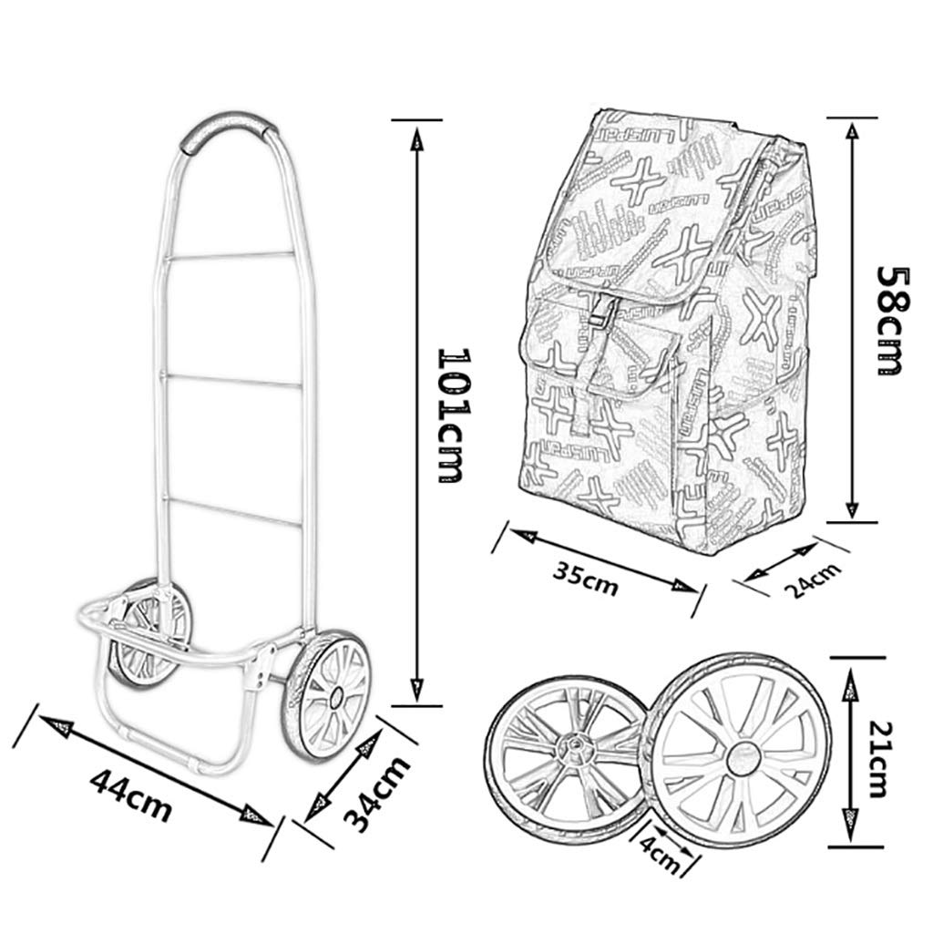 SH-gwtc Shopping Trolley,Foldable Shopping Cart 2 Wheels Climbing Trolly/Aluminum Alloy/Waterproof Shopping Bag/Collapsible Push Pull Carts,Bearing Capacity :40 Kg (Color : B)
