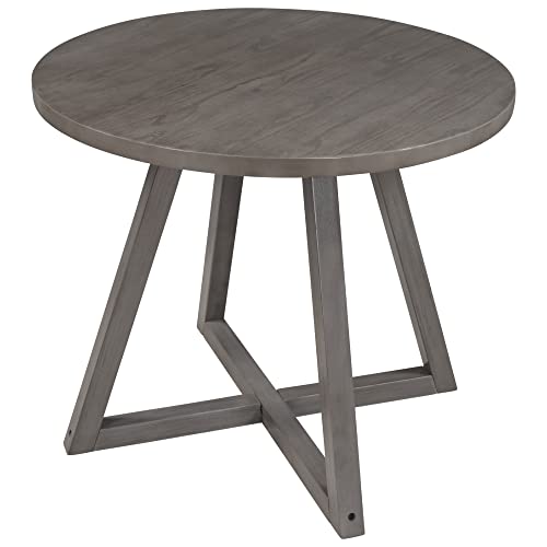 Knocbel Mid-Century Modern Round Dining Table with X-Shaped Base, Ideal for Small Spaces, 200lbs Weight Capacity, 36" Dia x 30" H (Gray)
