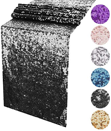 tiosggd Black Sequin Table Runners 2 Packs 12''x108'' Glitter Party Decorations Party Suppliers for Halloween Decorations Baby Bridal Shower Graduation Birthday Wedding Christmas Tablecloth