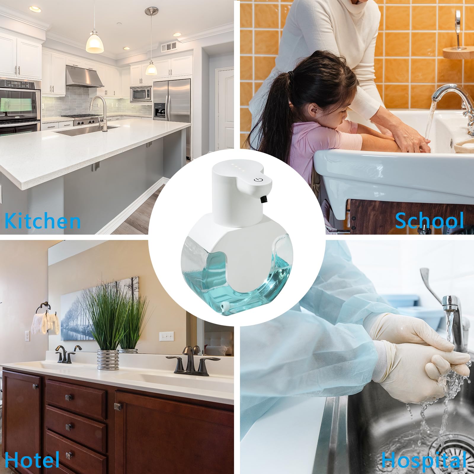 Automatic Foaming Soap Dispenser - 4 Gear Foaming Adjustable, Wall Mounted Sticker Available - 13.5oz/400ML Touchless Hand & Dish Soap Dispenser for Bathroom Kitchen White