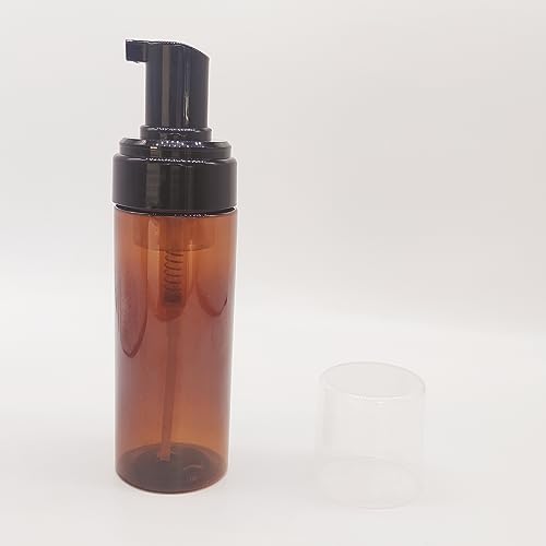 150ml Empty Shampoo Bottle,5oz Foaming Dispenser Soap Plastic Container,Foam Pump Travel Bottle Dispenser for Hand Soap, Lash Cleanser,Facial Cleanser (Brown+Clear)