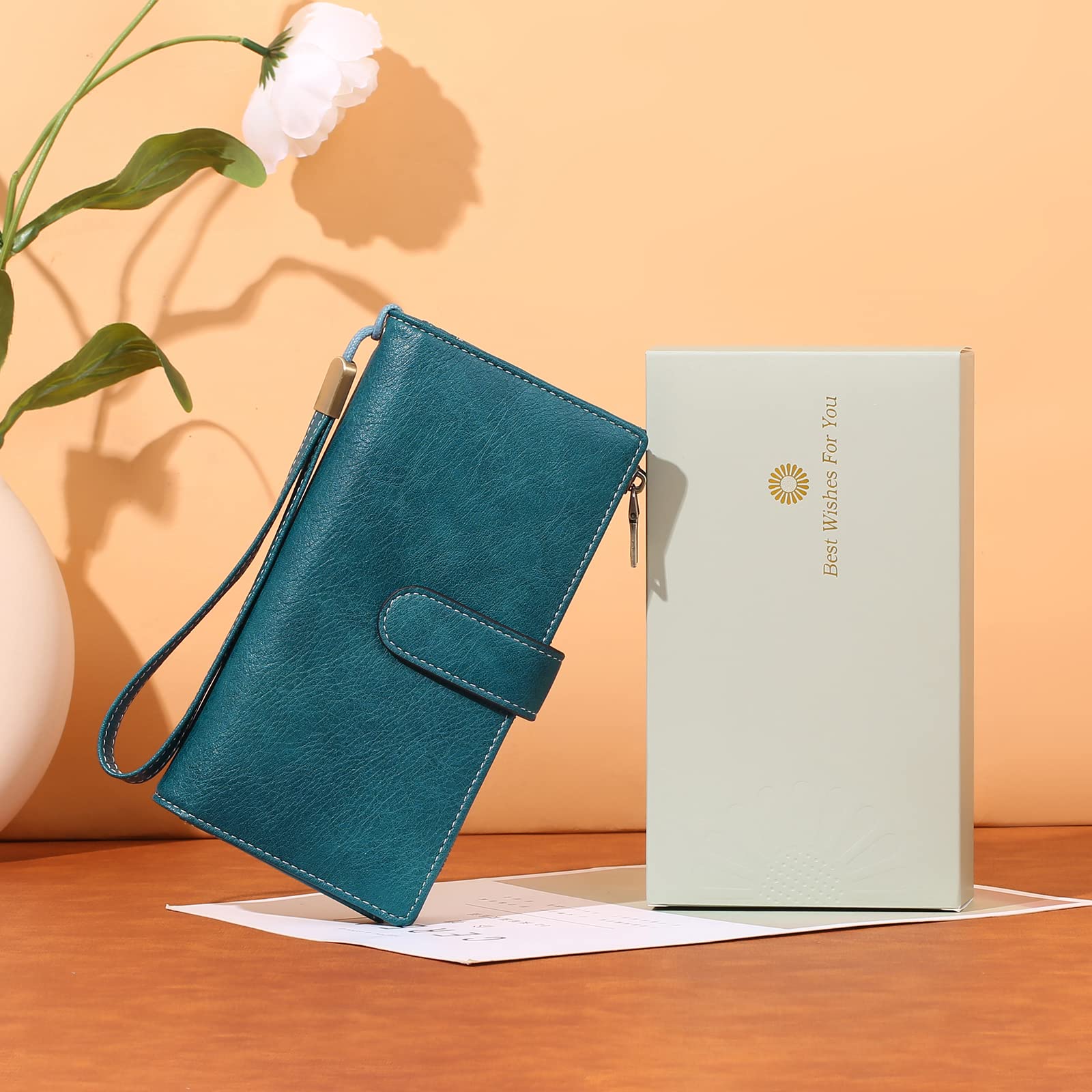 GOIACII Womens Wallets Large Capacity Credit Card Holder Rfid Wallet Women Double Zipper Pocket Leather Bifold Ladies Wristlet Clutch Wallet