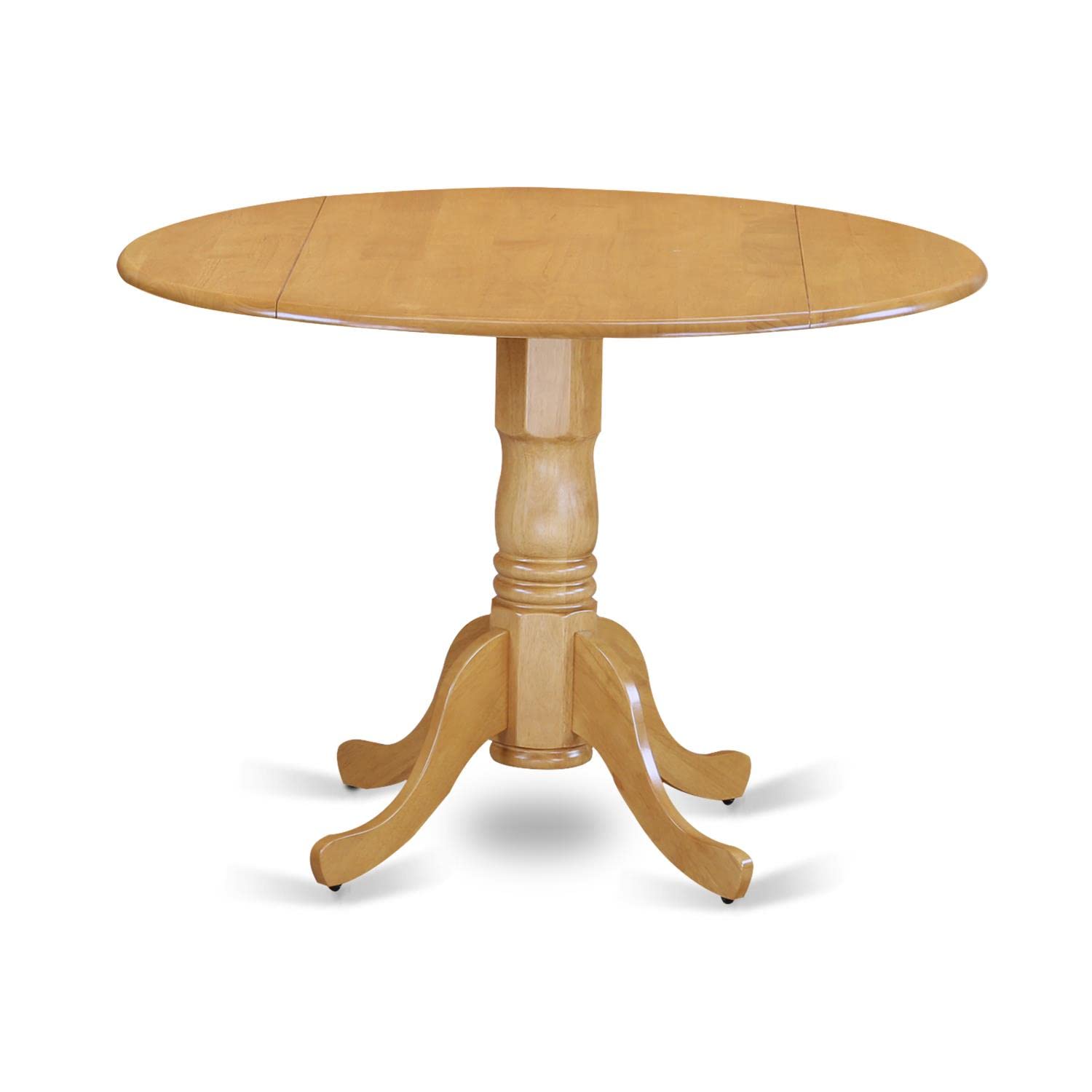 East West Furniture DLAN5-OAK-W 5 Piece Kitchen Table Set for 4 Includes a Round Dining Room Table with Dropleaf and 4 Solid Wood Seat Chairs, 42x42 Inch, Oak