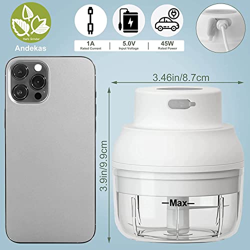 Andekas Electric Herb Grinder - 3.9"/3.4oz Large Capacity Grinder with USB Rechargeable and Brush, Perfect for Grinding Spices & Herbs (White)