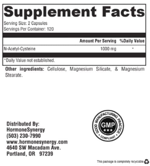 HormoneSynergy NAC N-Acetyl Cysteine 1000 mg (2 Capsules)