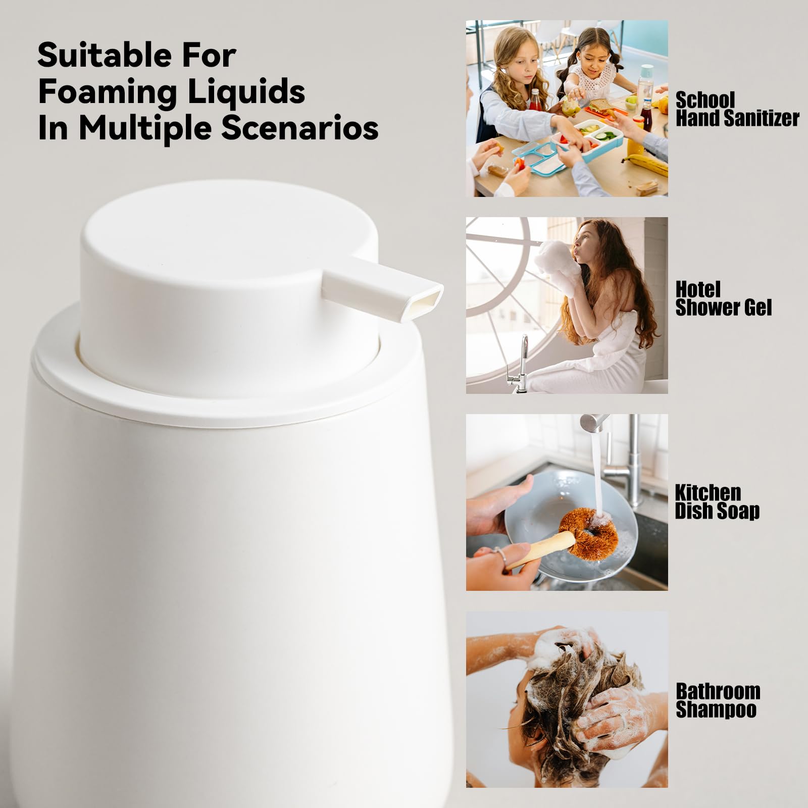 AZMOYAC Foaming Hand Soap Dispenser - White Ceramic Foam Soap Dispenser for Bathroom, Face Wash Dispenser Lotion Bottle with Foaming Pump, 12 Oz Refillable Dish Soap Dispenser for Kitchen