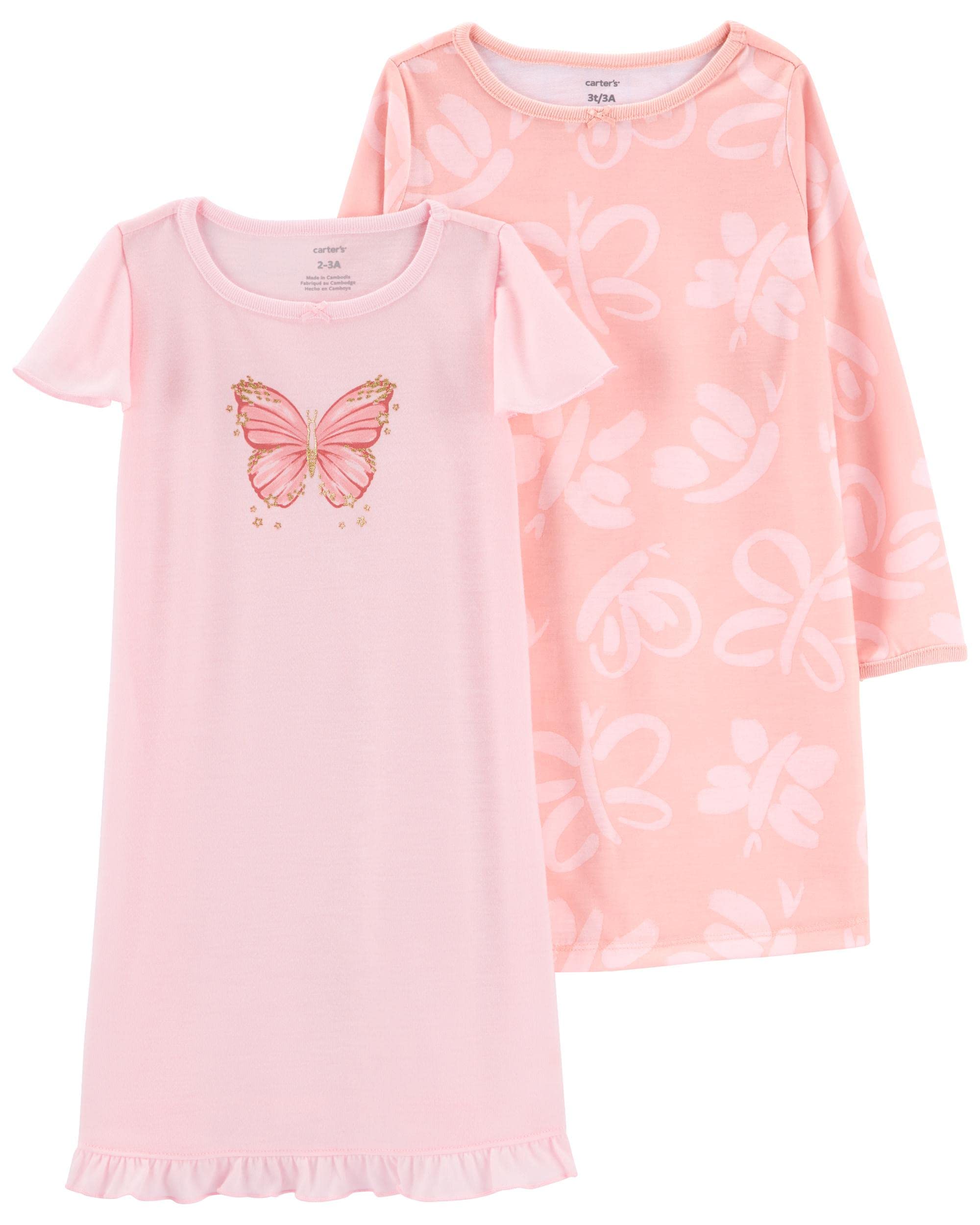 Carter's Girls' 2 Pk Gown Poly (Butterfly/Pink, 4-5)