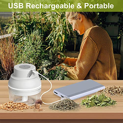 Andekas Electric Herb Grinder - 3.9"/3.4oz Large Capacity Grinder with USB Rechargeable and Brush, Perfect for Grinding Spices & Herbs (White)