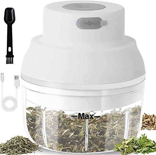 Andekas Electric Herb Grinder - 3.9"/3.4oz Large Capacity Grinder with USB Rechargeable and Brush, Perfect for Grinding Spices & Herbs (White)