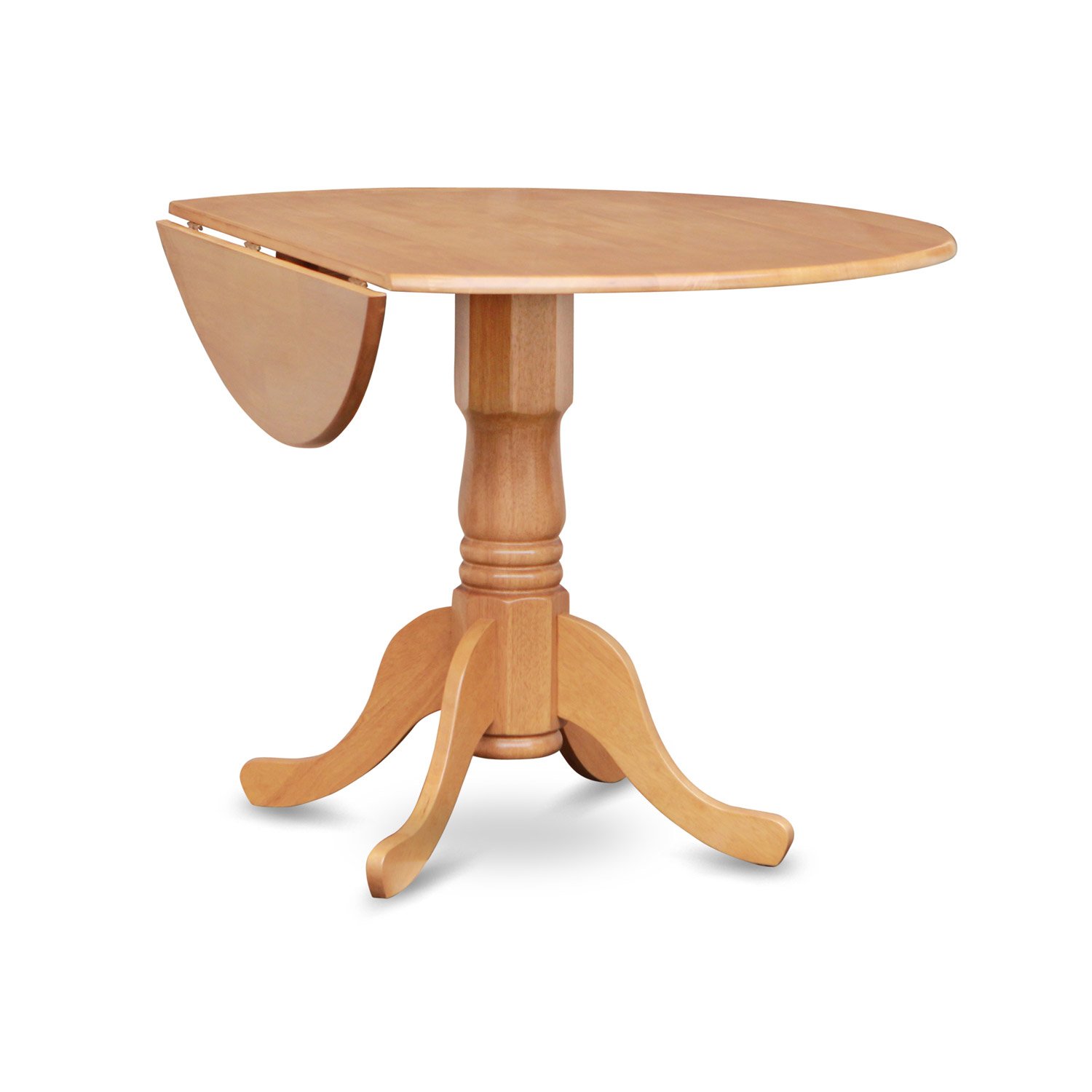 East West Furniture DLAN5-OAK-W 5 Piece Kitchen Table Set for 4 Includes a Round Dining Room Table with Dropleaf and 4 Solid Wood Seat Chairs, 42x42 Inch, Oak
