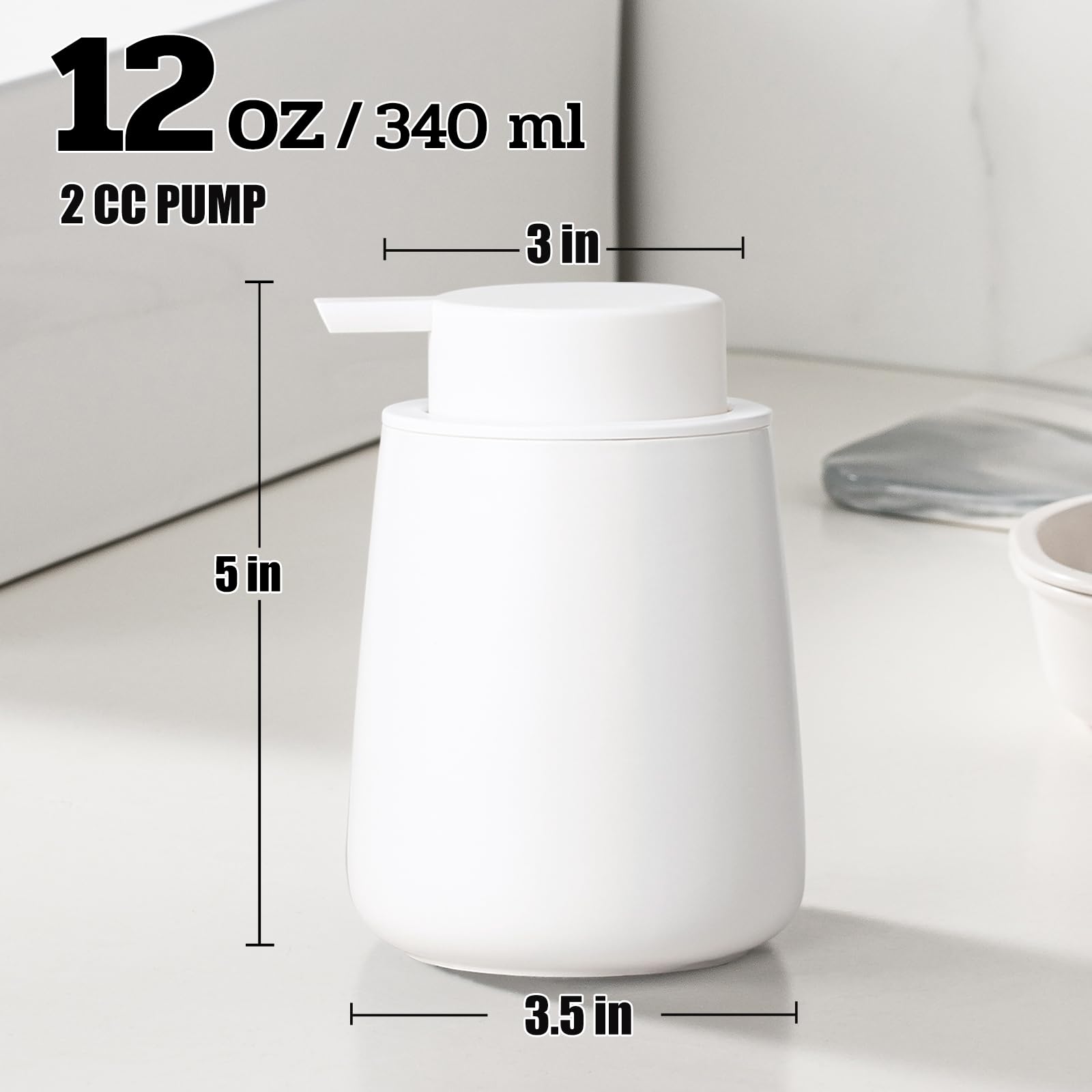 AZMOYAC Foaming Hand Soap Dispenser - White Ceramic Foam Soap Dispenser for Bathroom, Face Wash Dispenser Lotion Bottle with Foaming Pump, 12 Oz Refillable Dish Soap Dispenser for Kitchen
