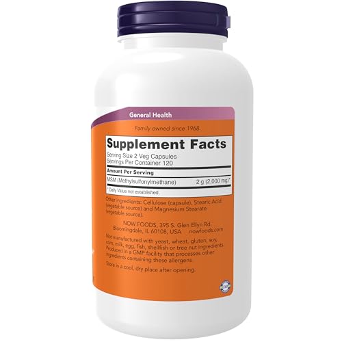 NOW Supplements, MSM (Methylsulfonylmethane) 1,000 mg, Joint Health*, 240 Veg Capsules