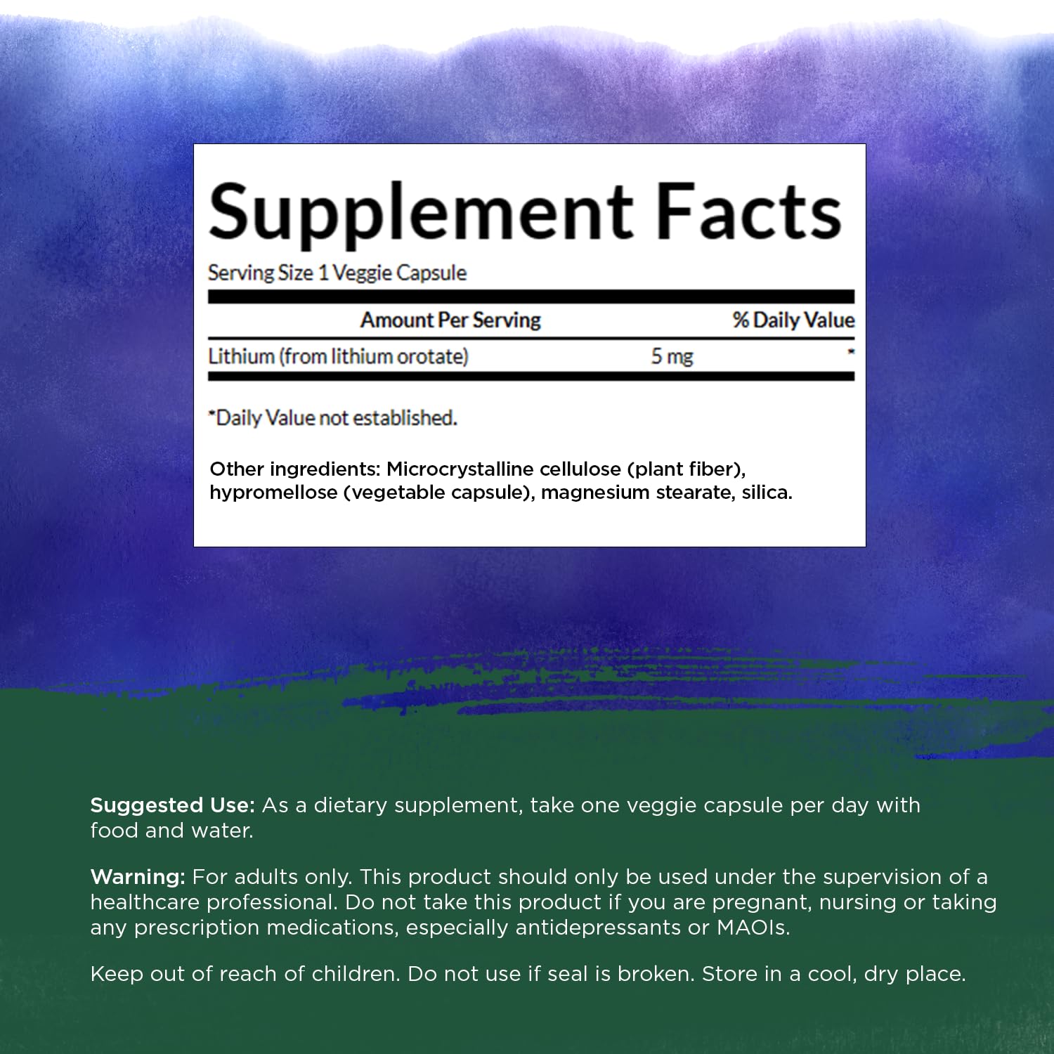 Swanson Lithium Orotate Antioxidant Mood Emotional Wellness Behavior Memory Support Supplement 5 mg 60 Veggie Capsules (Elemental Lithium)